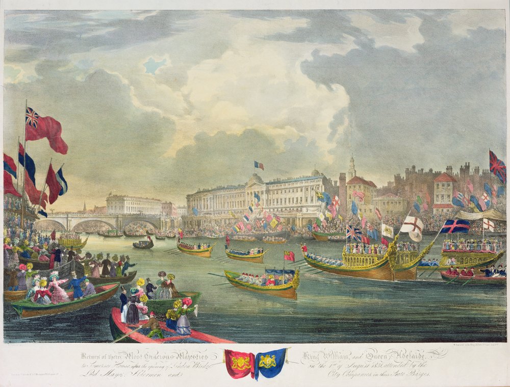 View of the River Thames during King William IV and Queen Adelaide Opening London Bridge ...